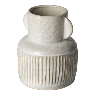 8" Whitewash Handled Textured Ceramic Vase - Transitional - Vases - by ...
