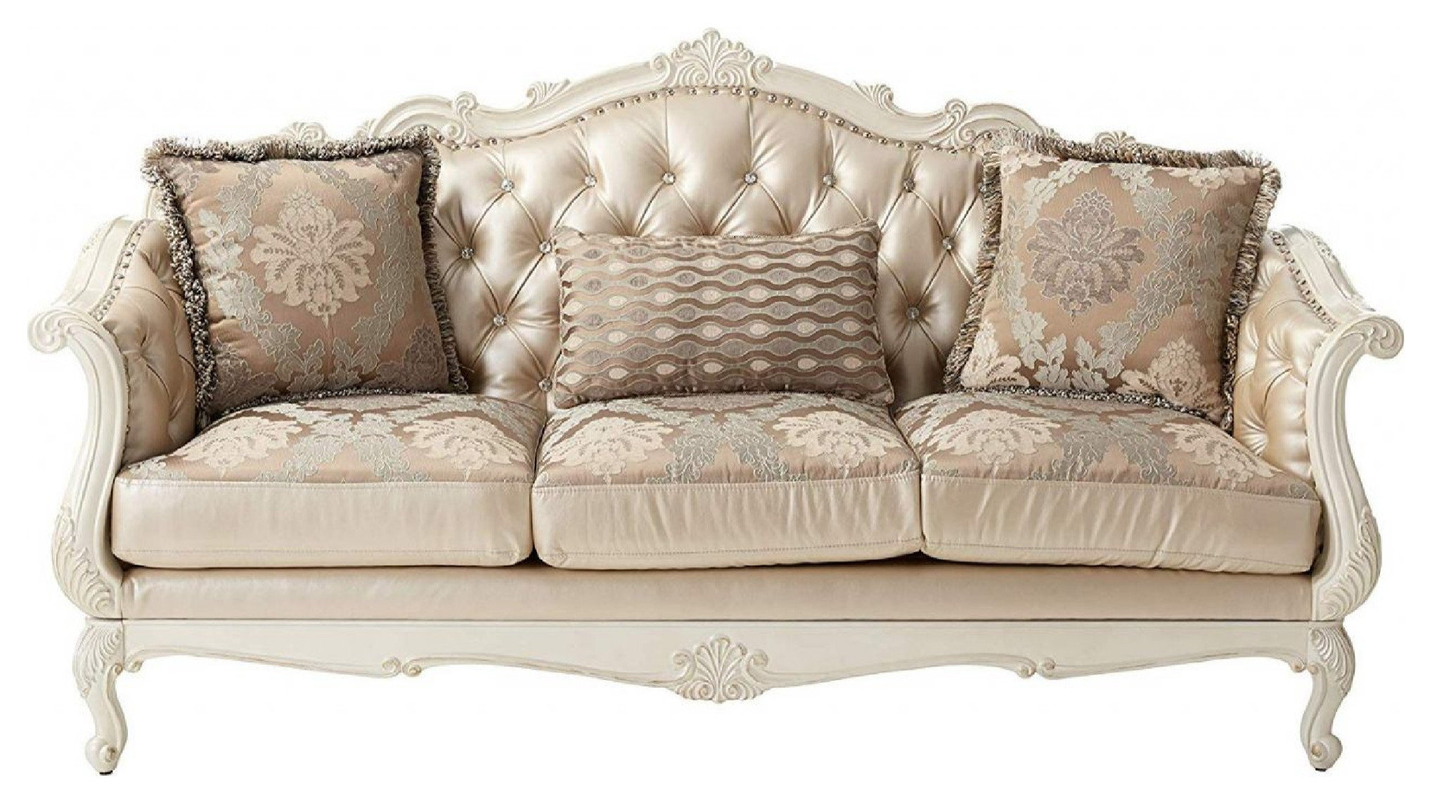 Benzara BM185574 Upholstery & Poly Resin Sofa With Pillows, Gold ...