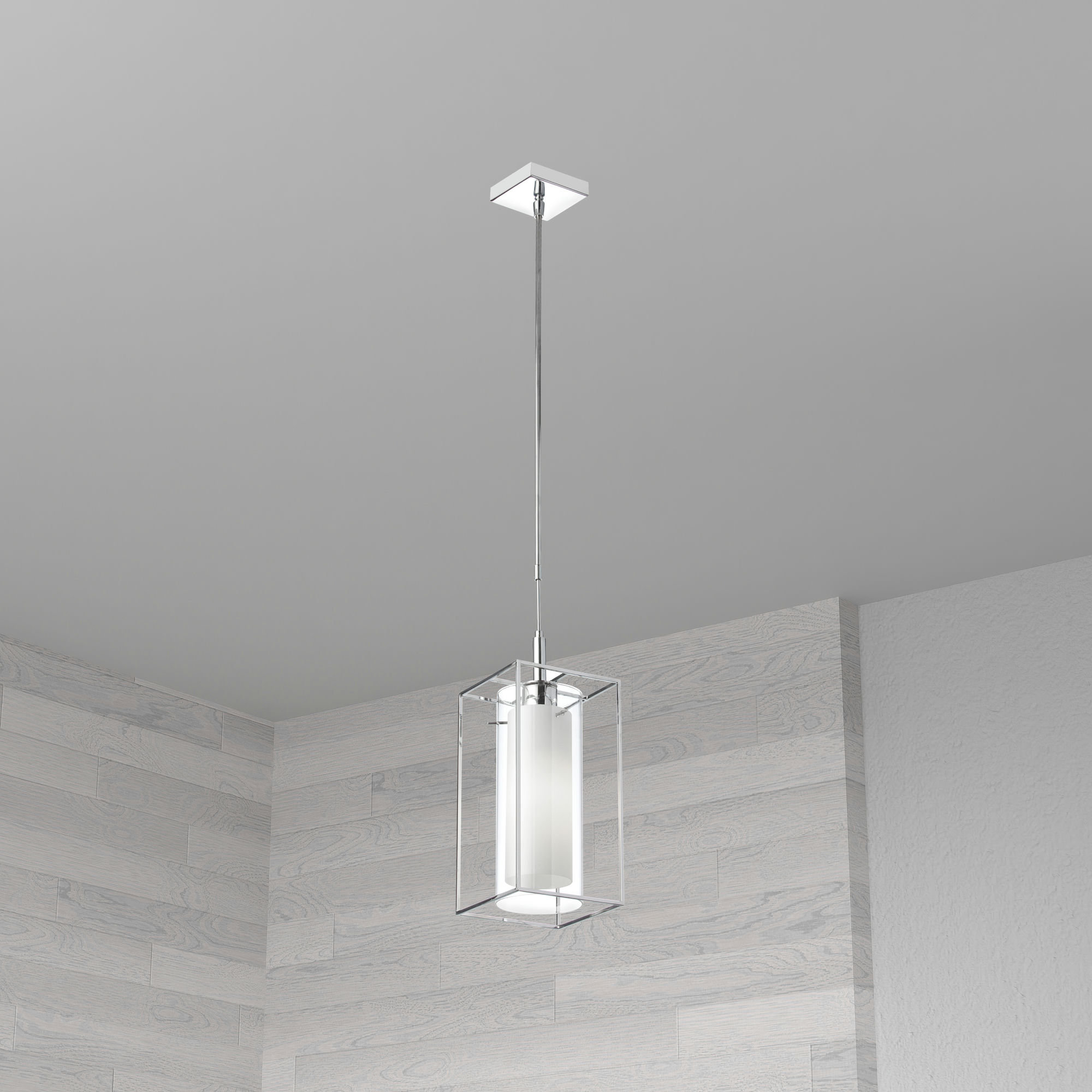1 Light Pendant, Frosted Glass Inside, Rectangular Metal Frame ...