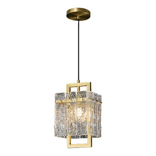 Jewell 1-Light Brass Geometric Pendant Light with Water-ripple Glass ...