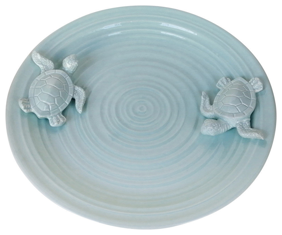 Ceramic 14" Decorative Plate With Turtles, Green - Beach Style ...