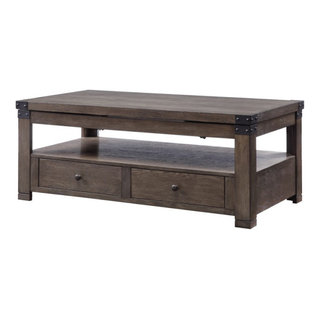 Benzara Transitional Style Wooden Coffee Table with Two Drawers, Gray ...
