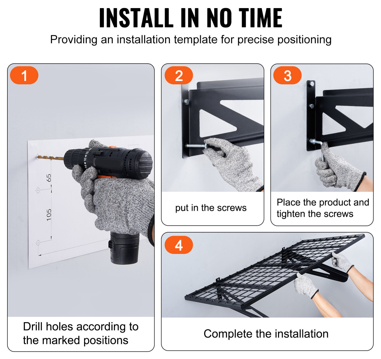 VEVOR 2-Pieces 4x2' Garage Storage Shelving Wall Mounted Heavy Duty ...