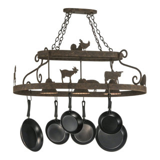 46L Barn Animals W/Downlights Pot Rack - Farmhouse - Pot Racks And ...