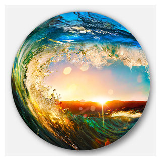 Designart - Colored Ocean Waves Falling Down' Seashore Metal Circle ...