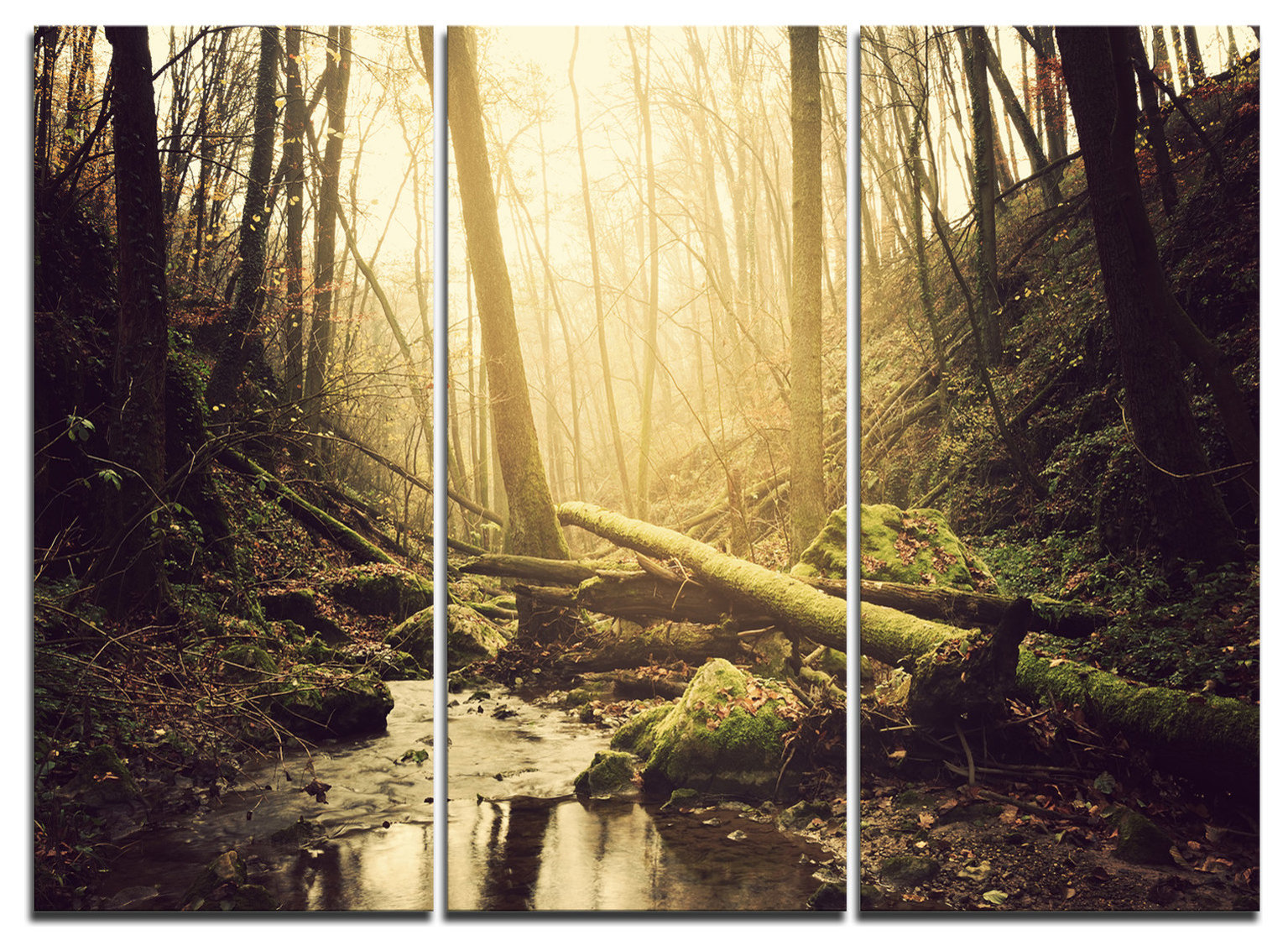 "Stream in The Dark Wild Forest" Large Forest Wall Canvas, 36"x28" 3 ...