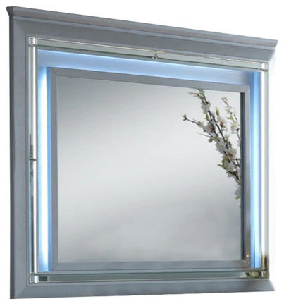 Benzara BM215340 Rectangular Wooden Frame Mirror With LED Lights ...