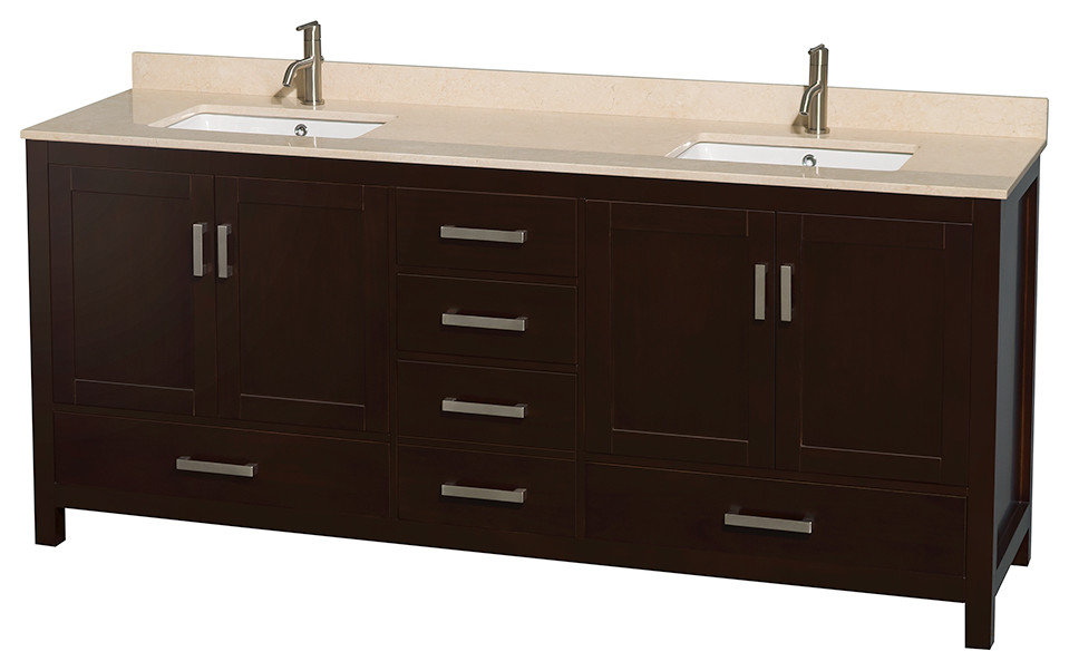 Wyndham WCS141480DESIVUNSMXX Espresso 80 Inch Vanity with Ivory Marble ...