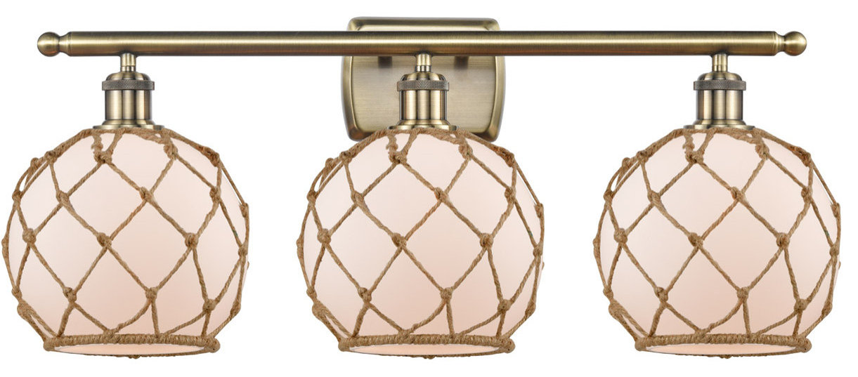 Ballston Farmhouse Rope 3 Light Bathroom Vanity Light in Antique Brass ...