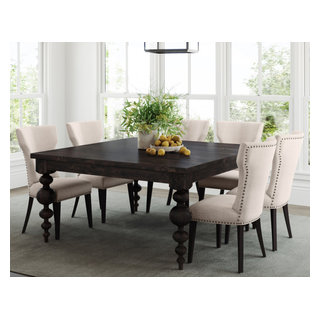 James + James 60" Square Olivia Modern Turned Leg Table in Charred ...