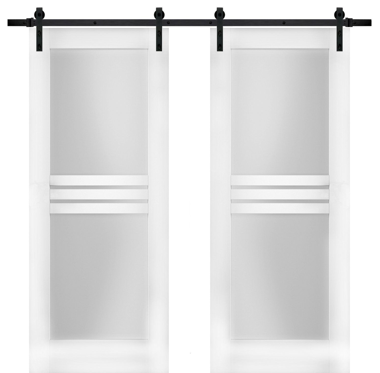 Double Barn Doors Opaque Glass 4 Lites / Mela 7222 White Silk / 13FT ...