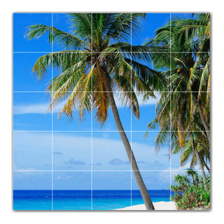Beach Ceramic Tile Wall Mural HZ500078, 60" Wide x 60" High - Tropical ...