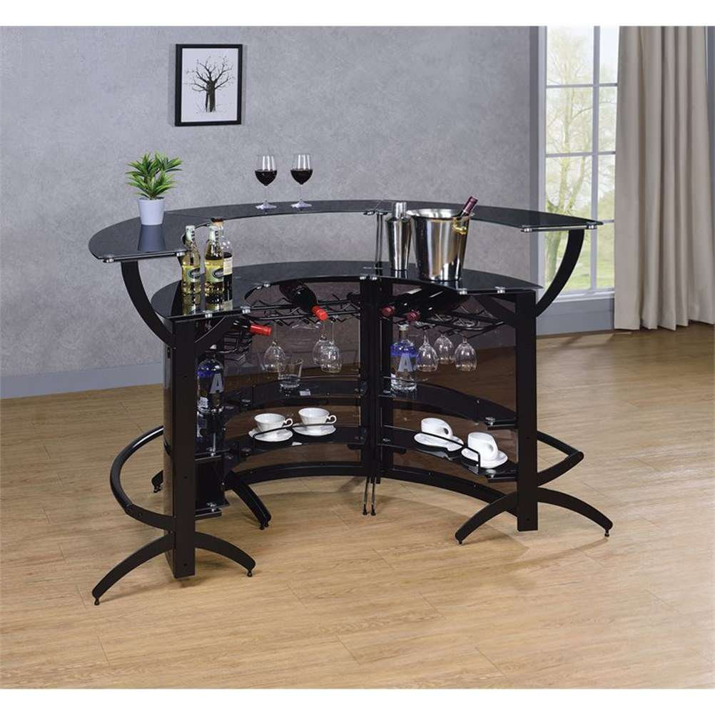 Coaster Contemporary Metal 3-Piece Curved Bar Unit Set in Black ...