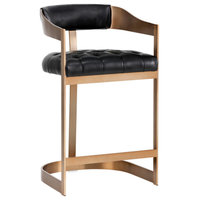 Beaumont Counter Stool, Antique Brass, Black Leather, Counter Height ...
