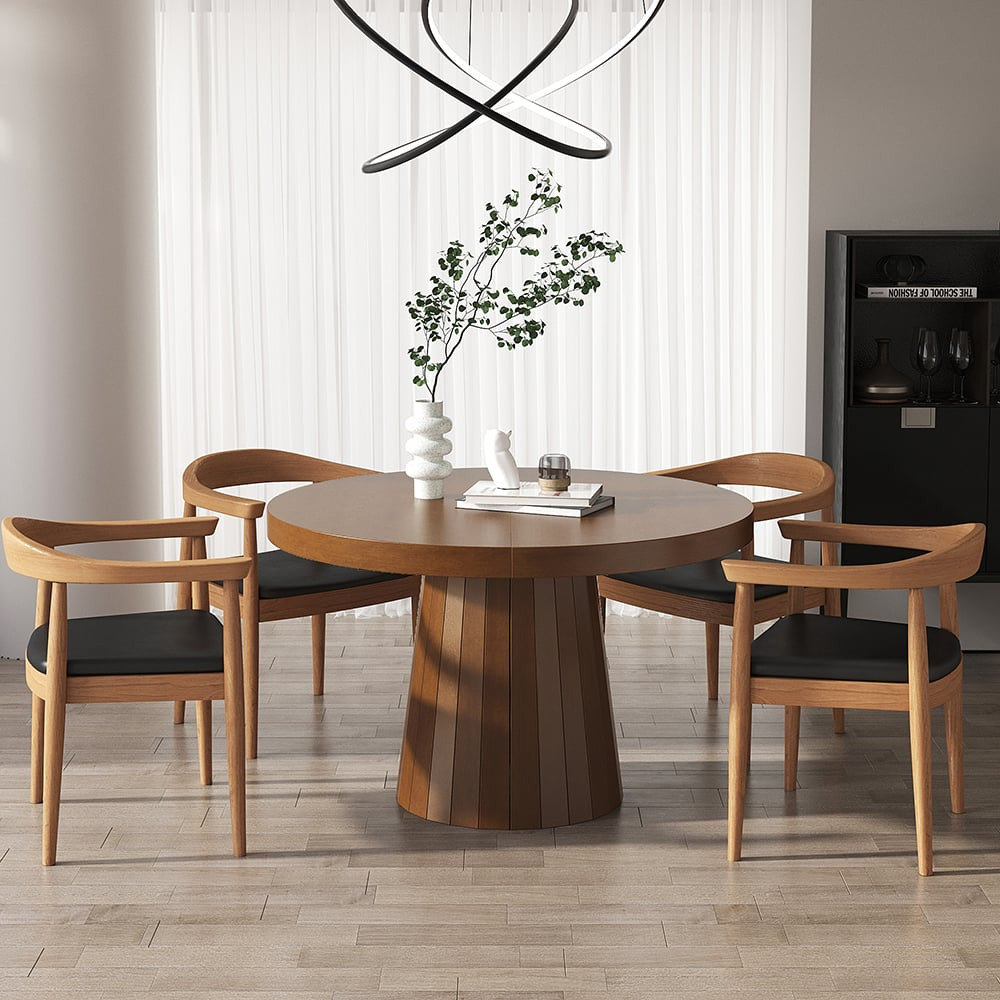 apandi Oval & Round Extendable Wood Dining Table, Walnut - Transitional ...