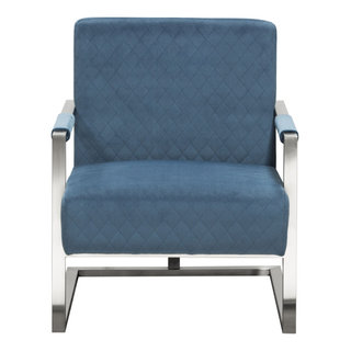 Studio Accent Chair, Royal Blue Velvet With Diamond Tuft and Stainless ...