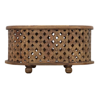 Benzara UPT-242449 36" Cutout Design Oval Coffee Table, Antique Brown ...