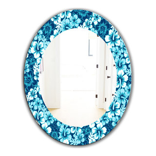 Designart Indigo Hawaii Flowers Bohemian Frameless Oval Or Round Wall ...