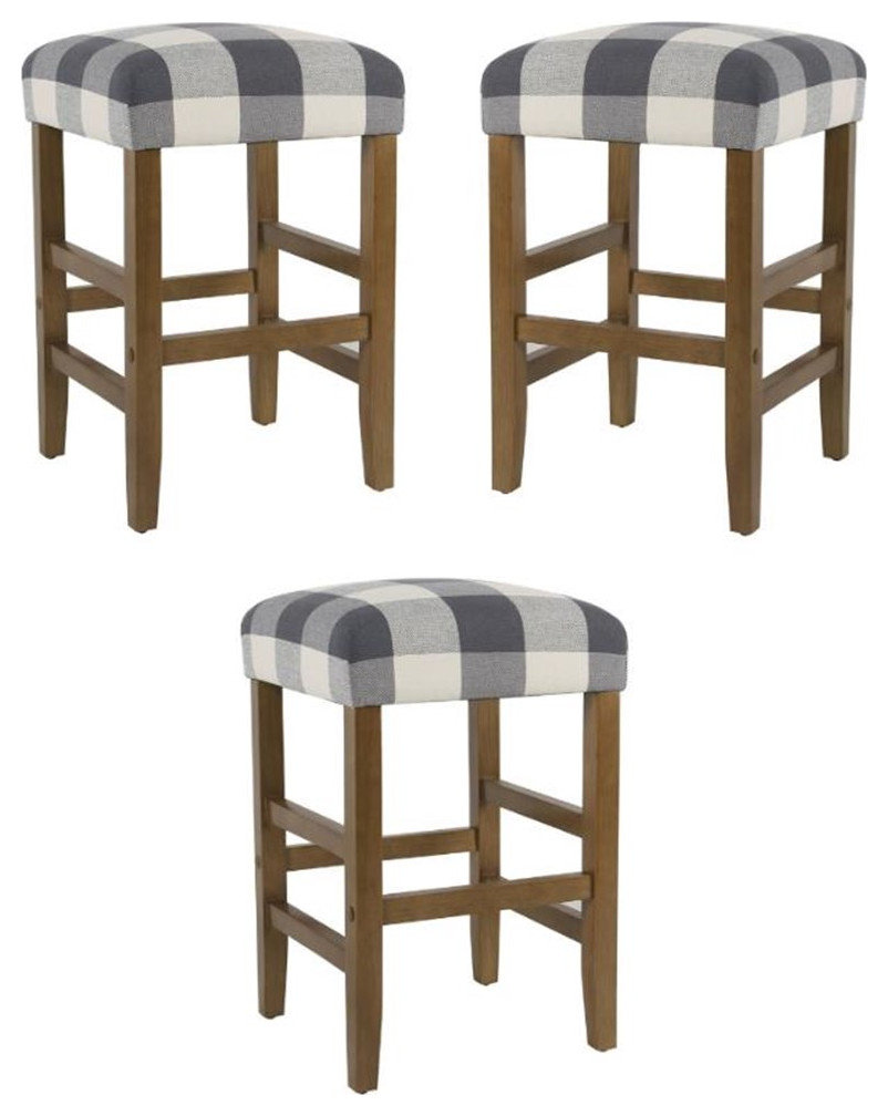 Home Square 24.5" Square Fabric Plaid Pattern Counter Stool in Blue ...