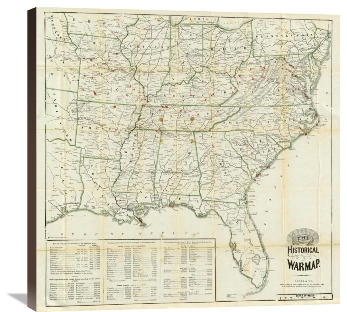 The United States Historical War Map, 1862, 16"x1.5"x16", 30"x1.5"x29 ...