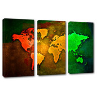 Color World Map, Pop Art Canvas Print 3 Panel Split, Triptych Wall Art ...