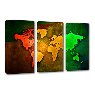Color World Map, Pop Art Canvas Print 3 Panel Split, Triptych Wall Art ...