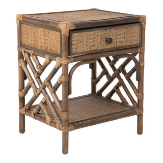 Rattan Chippendale Bedside Table, Natural - Tropical - Nightstands And ...