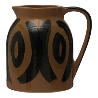 Decorative Hand Painted Stoneware Pitcher, Brown and Black ...