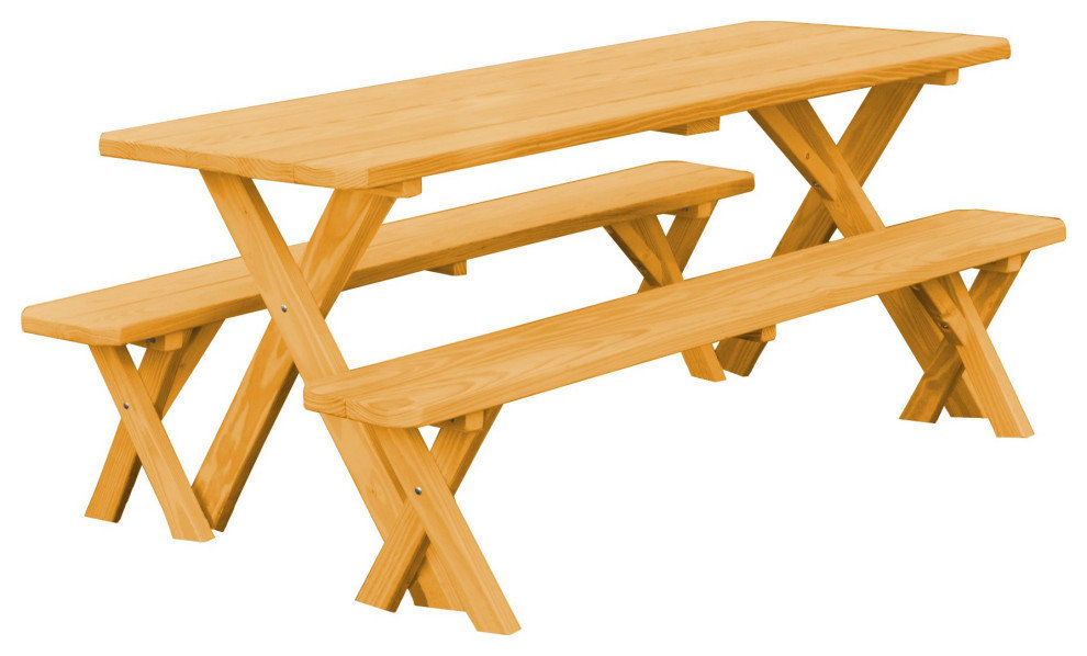 Pressure Treated Pine Cross Leg Picnic Table with Benches, 8 Foot ...