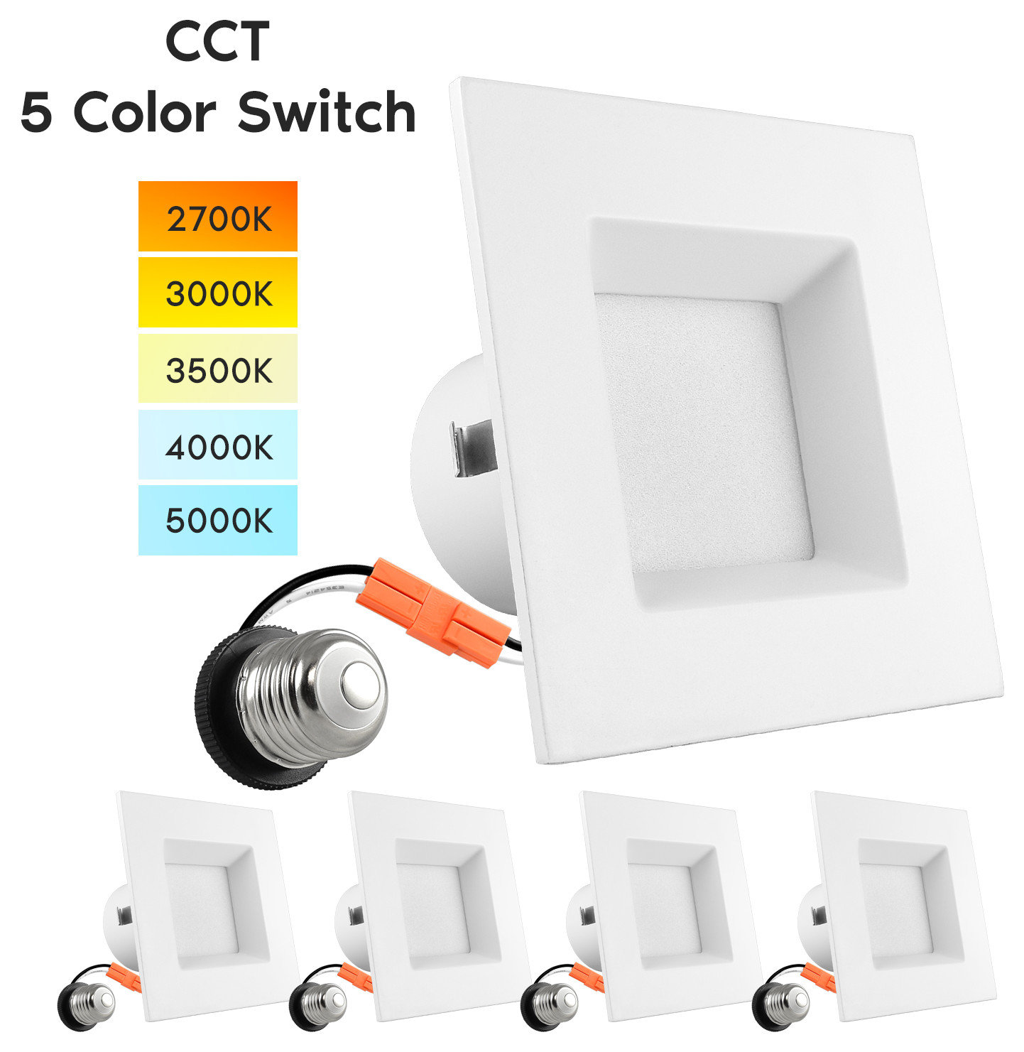 4" Square Recessed LED Lights 5 CCT Dimmable 750lm 4-Pack - Modern ...