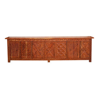 Very Long Carved Reclaimed Wood Coromandel Sideboard - Mediterranean ...