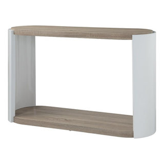 1 Open Shelf Wooden Sofa Table in High Glos White and Oak ...