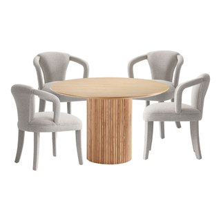 5-Piece Hathaway Modern 47" Round Dining Set, 4 Palmer Chairs ...