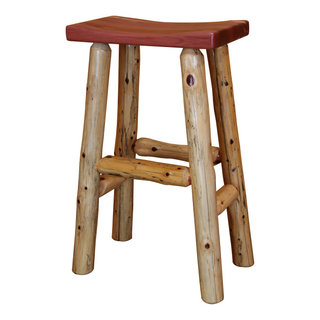 Red Cedar Log Saddle Barstool, 24 Inch - Rustic - Bar Stools And ...