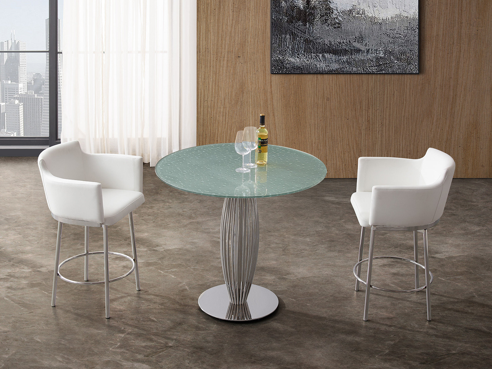 Tasso 39" Round Counter Table, Silver Rain Drops Glass - Contemporary ...