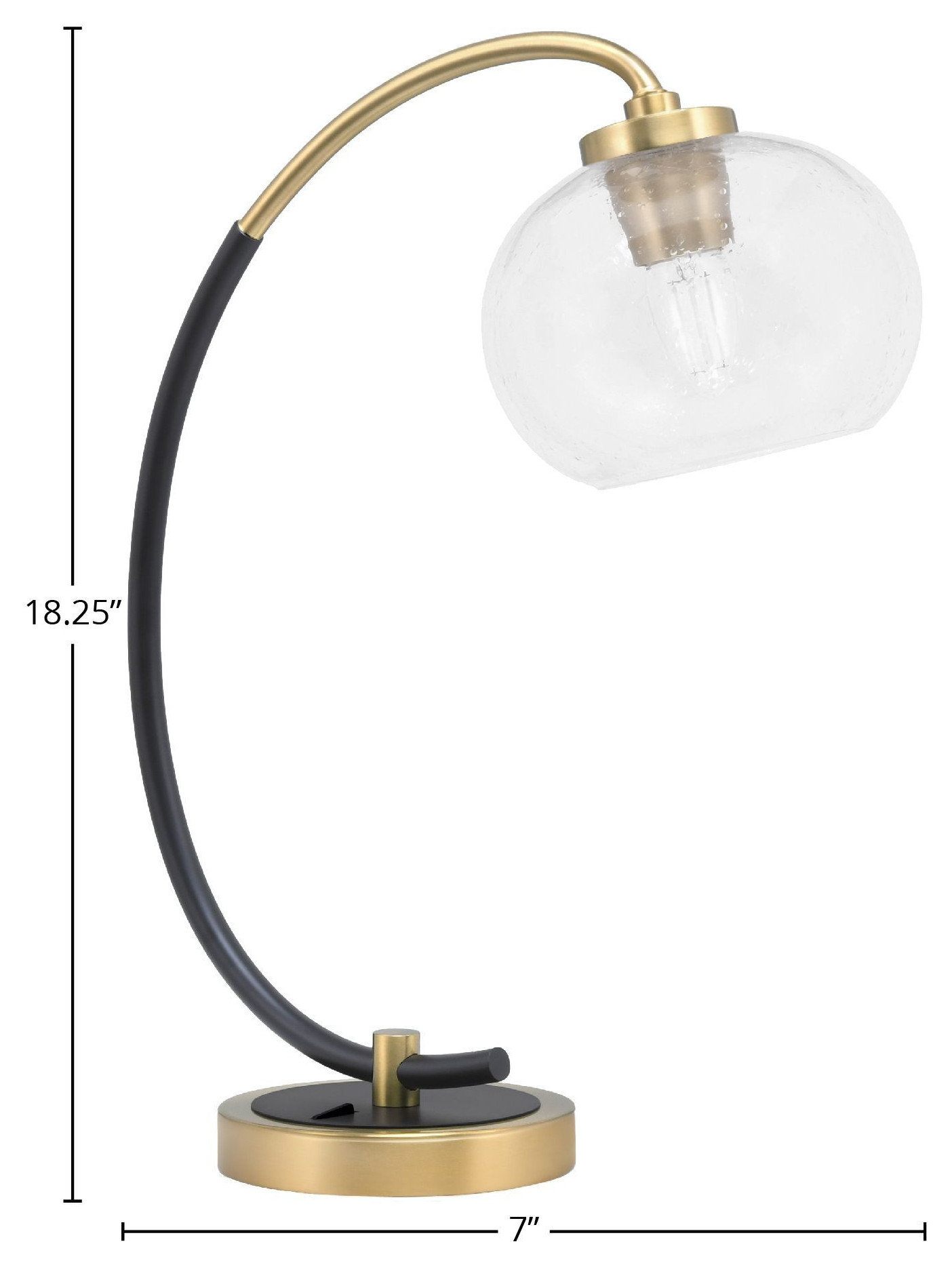 1-Light Desk Lamp, Matte Black/New Age Brass Finish, 7" Clear Bubble ...