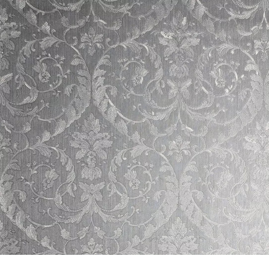 Light Gray ivory gold metallic Victorian damask faux fabric textured ...