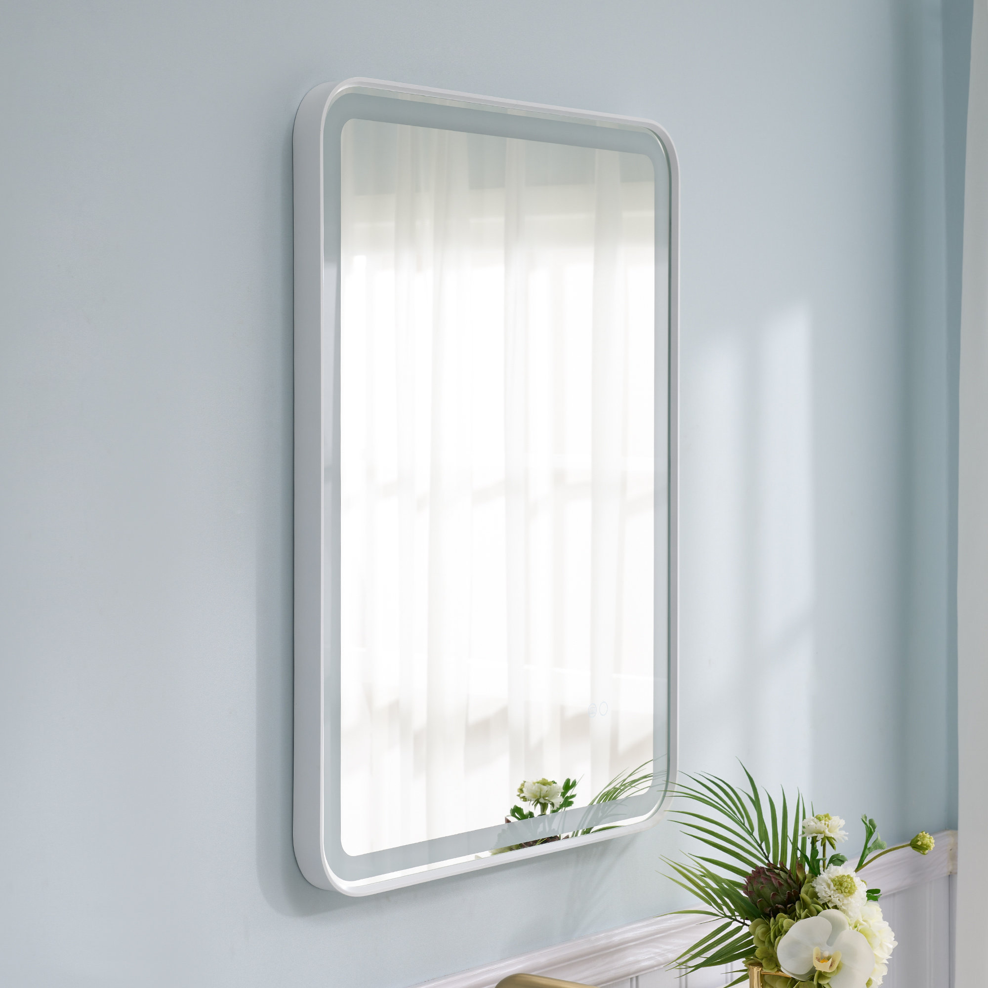 Soft Corners LED Bath Mirror with Lights, Defogger, Dimmer, 24"x32 ...