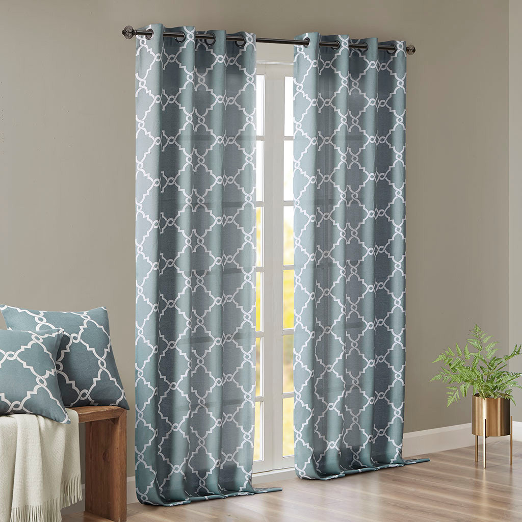 Madison Park Saratoga Fretwork Print Grommet Top Window Curtain Panel ...