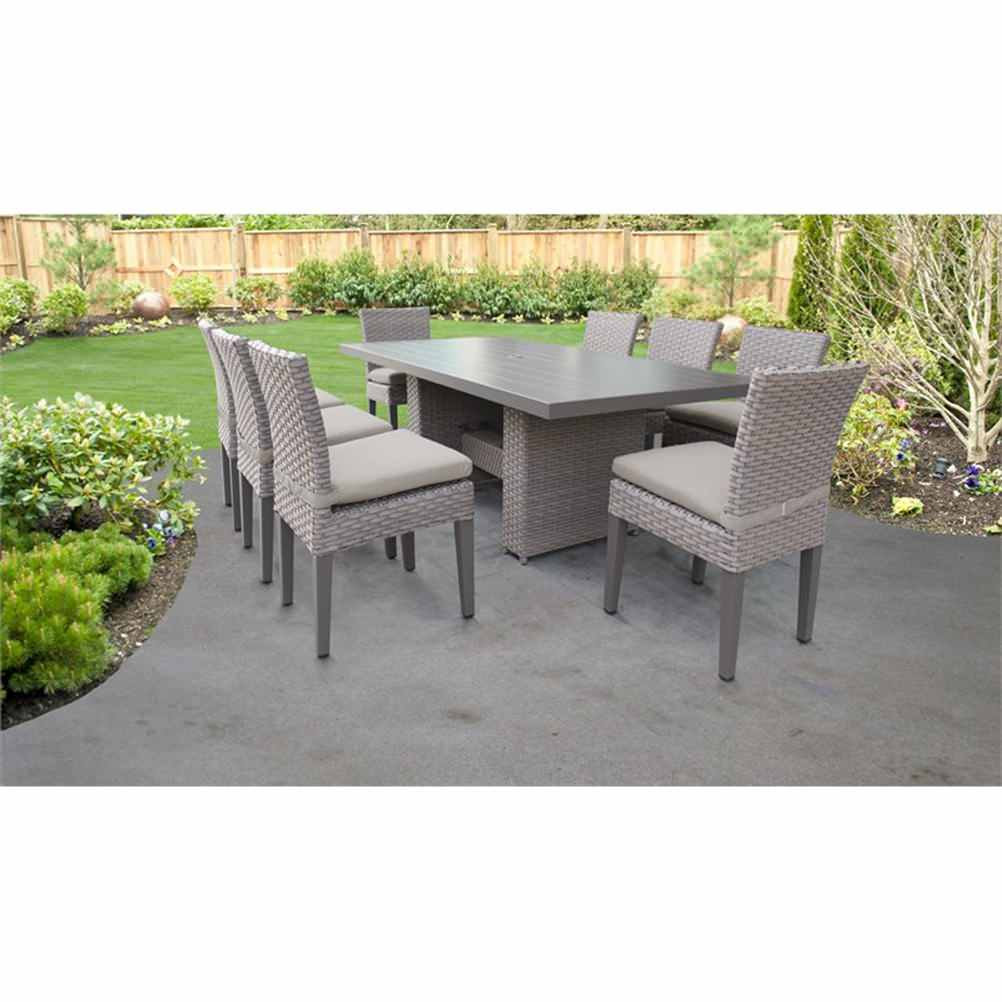 Monterey Rectangular Outdoor Patio Dining Table with 8 Armless Chairs in Grey - Tropical ...