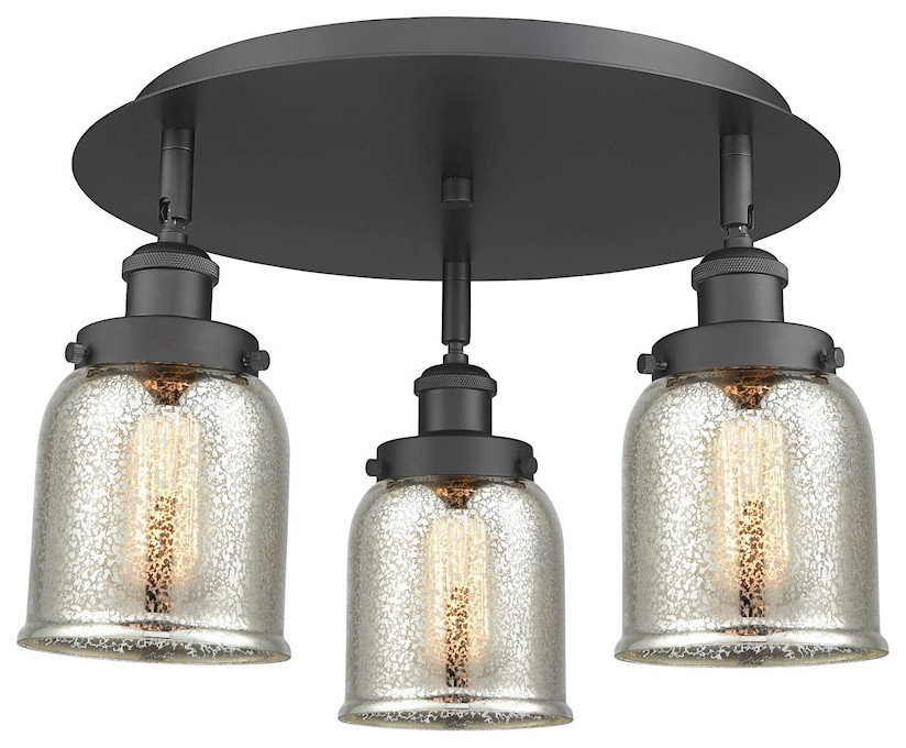 Innovations Lighting Bell 3-Light 17" Flush, Black/Mercury, 916-3C-BK ...