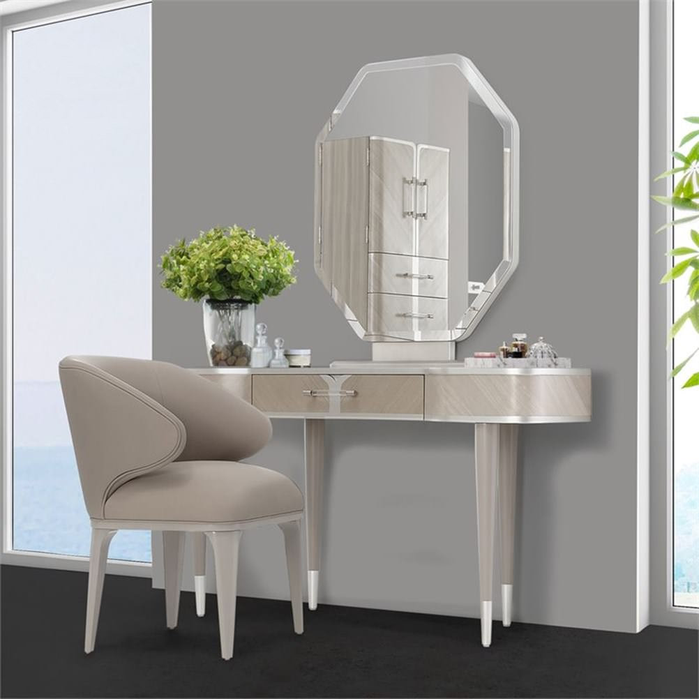 Michael Amini Lanterna Poplar Wood & Glass Vanity Set w/ Mirror & Chair ...
