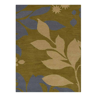 Hand Tufted Wool Area Rug Floral Green, [Rectangle] 3'x5 ...