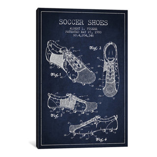 "Soccer Shoe Navy Blue Patent Blueprint" by Aged Pixel, 12x8x.75 ...
