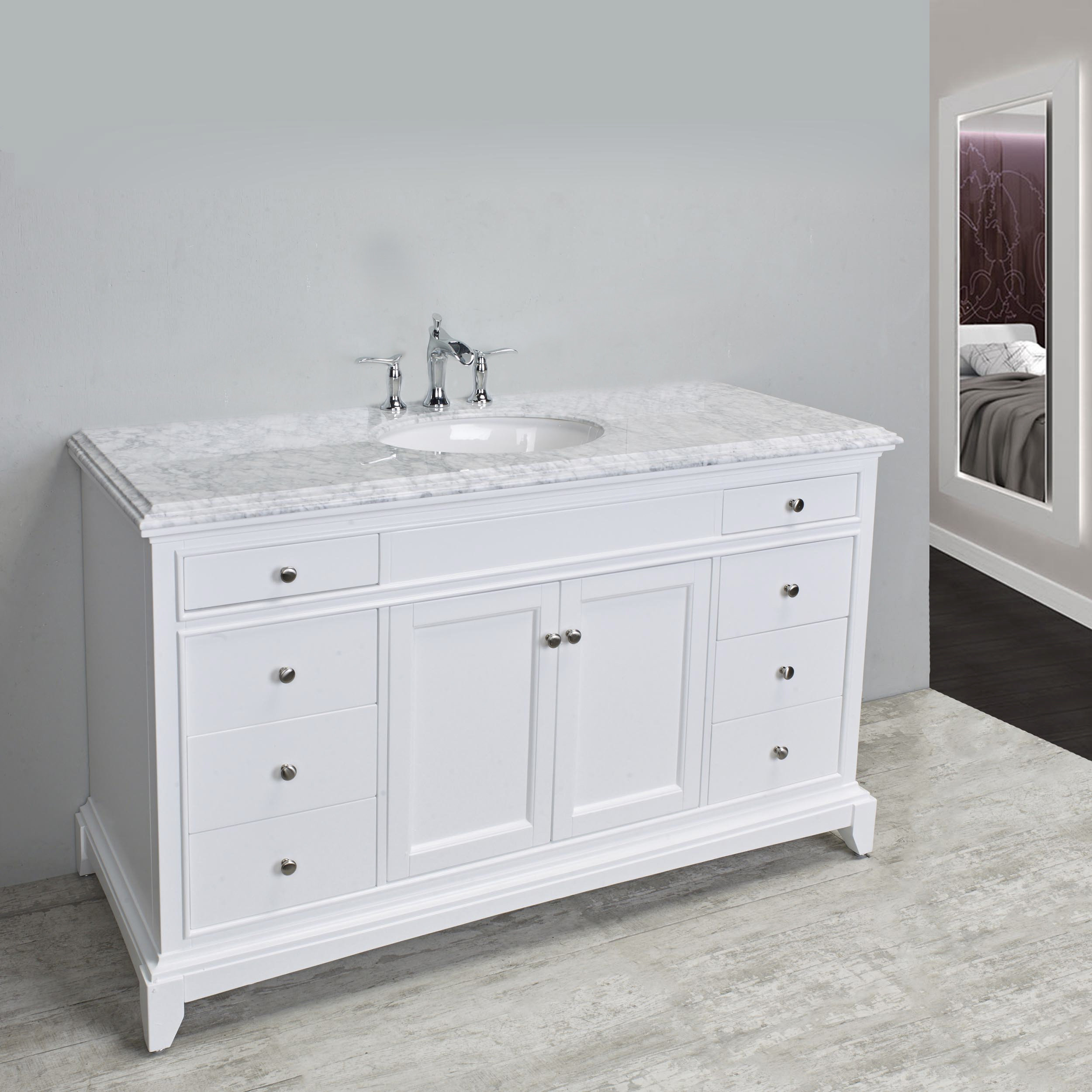 Eviva Elite Stamford 60" White Single Sink Bathroom Vanity w/ Double ...