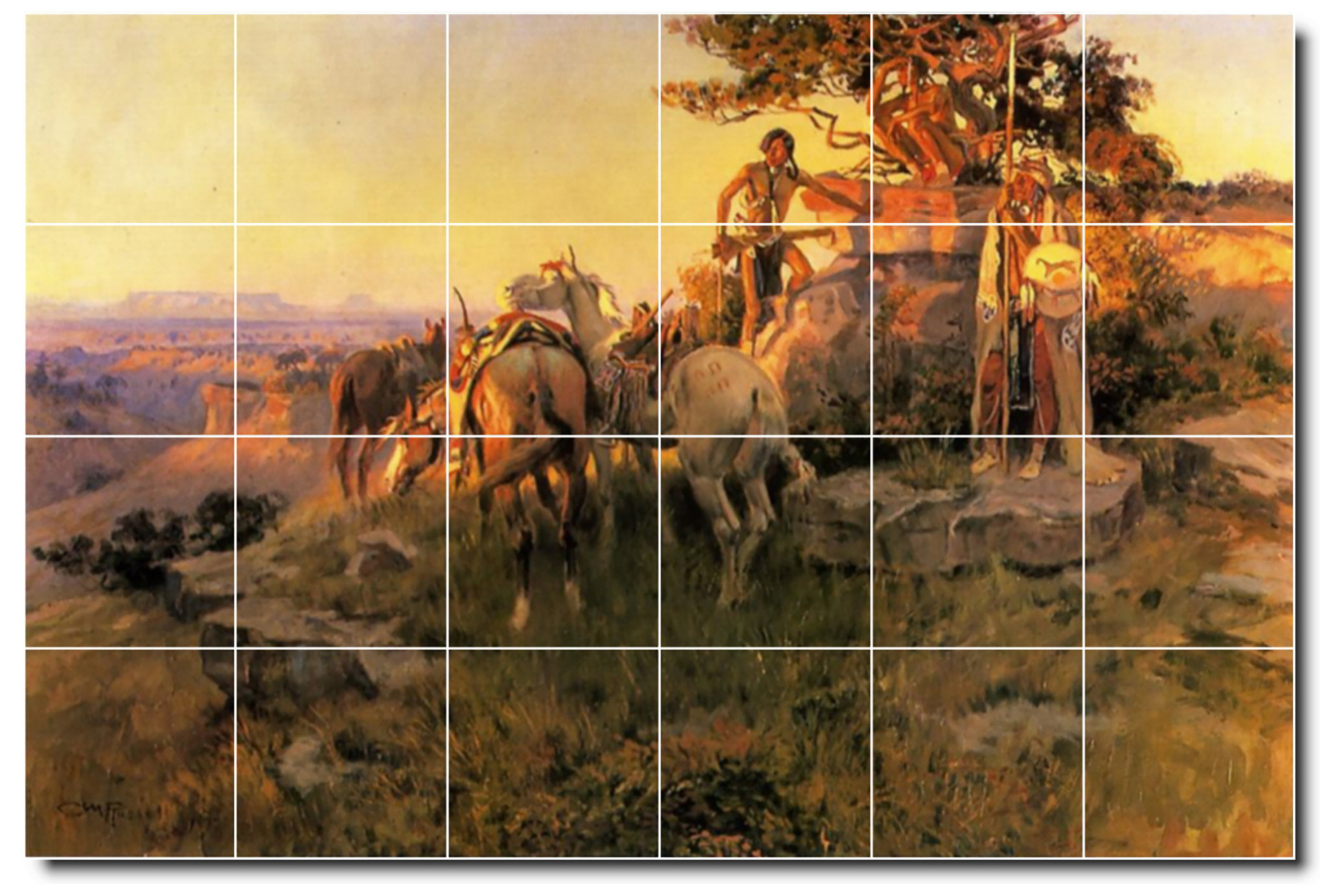 Charles Russell Western Painting Ceramic Tile Mural #54, 25.5" Wide x ...