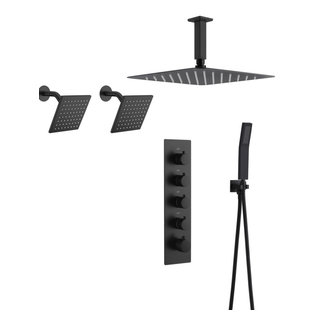 Thermostatic Ceiling Mount Rainfall Triple Shower Head Shower System ...