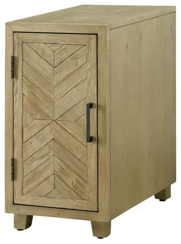 Solid Wood One Door Side Table with Metal Bar Handle, Light Oak Brown ...