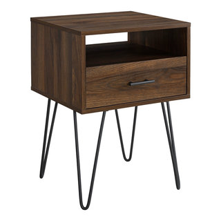 18" Modern Single Drawer Hairpin Leg Side Table, Dark Walnut ...