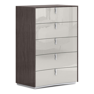 Berlin Chest of 5 Drawers, High Gloss Chestnut Grey/Light Grey ...